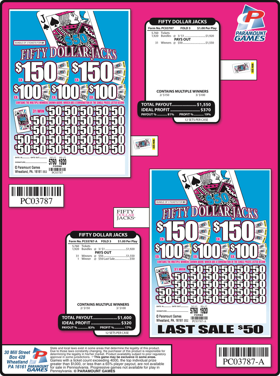 Y - Jar/Paper Pull Tab Tickets - 5760 Fifty Dollar Jacks – Lucky Duck ...
