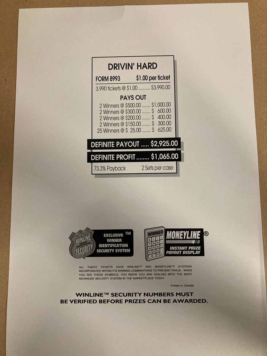 Y - Instant Pull Tab Tickets - 3990 Count - Drivin’ Hard – Lucky Duck ...