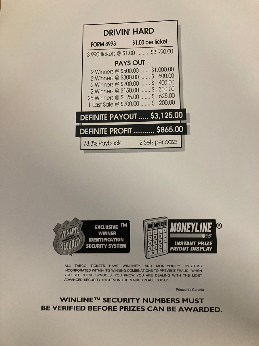 Y - Instant Pull Tab Tickets - 3990 Count - Drivin’ Hard (Last Sale ...