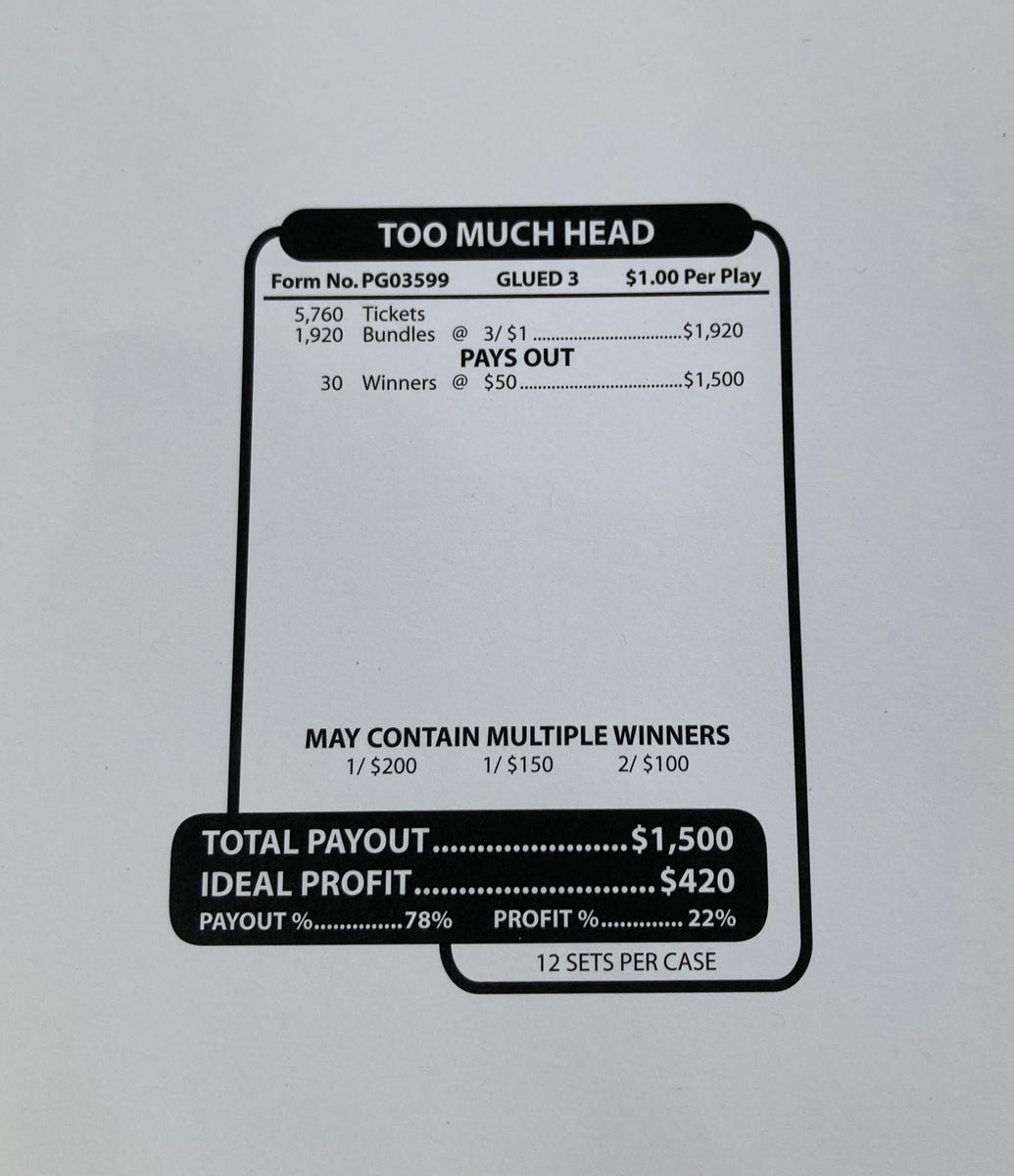 Y - Jar/Paper Pull Tab Tickets - 5760 Count Too Much Head *In Stock ...