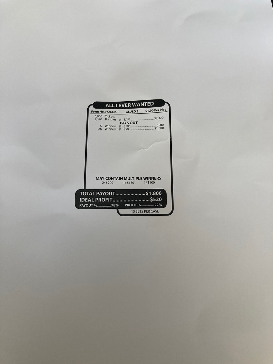 Y - Jar/Paper Pull Tab Tickets - All I ever wanted – Lucky Duck Novelty