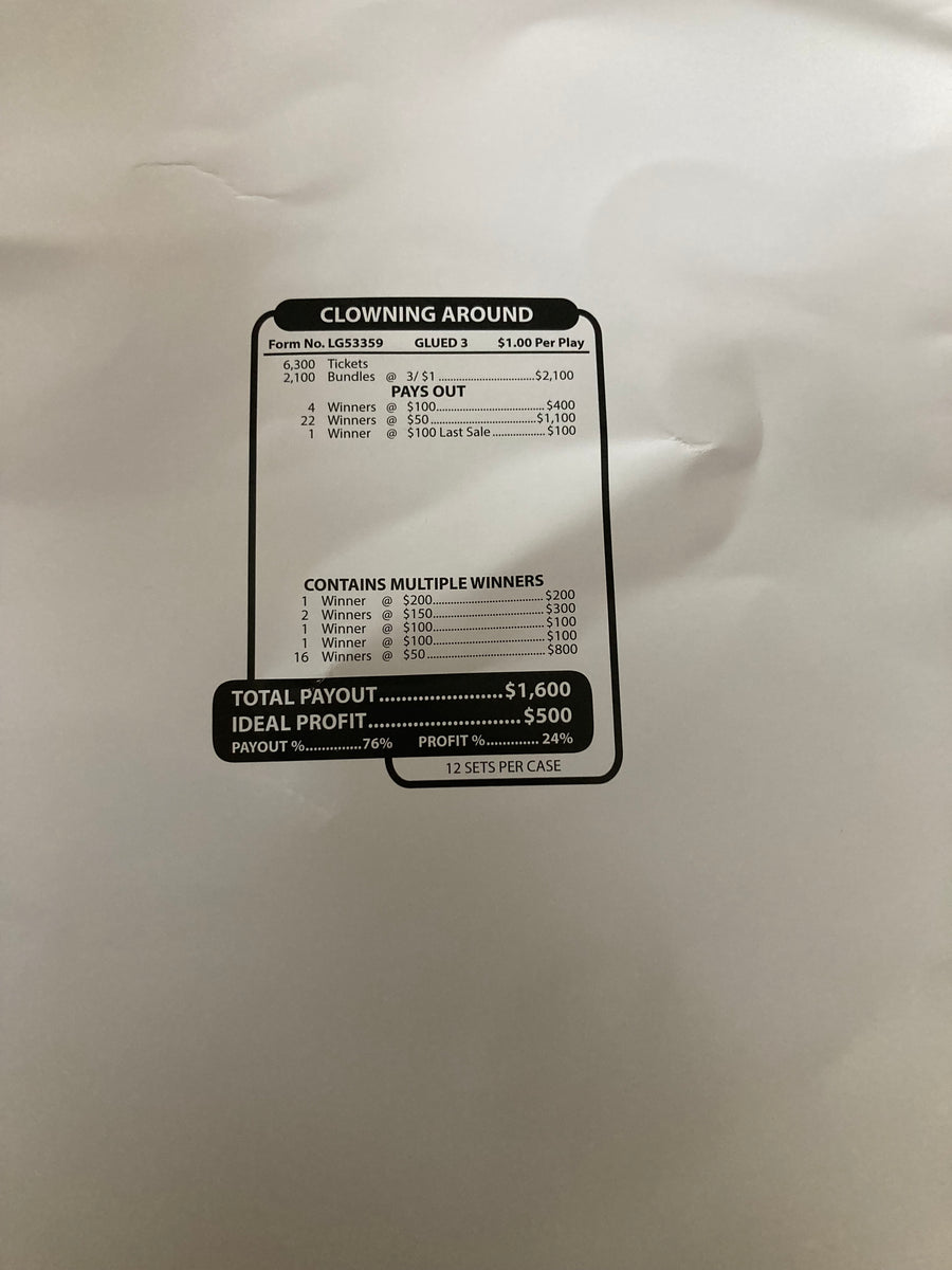 Y - Jar/Paper Pull Tab Tickets - Clowning Around - $100 last sale ...