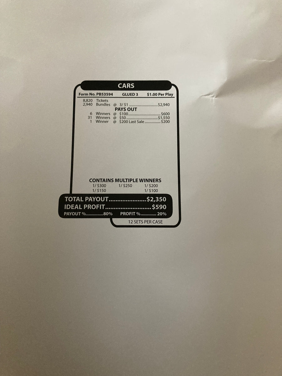 Y - Jar/Paper Pull Tab Tickets - Cars - $200 last sale – Lucky Duck Novelty