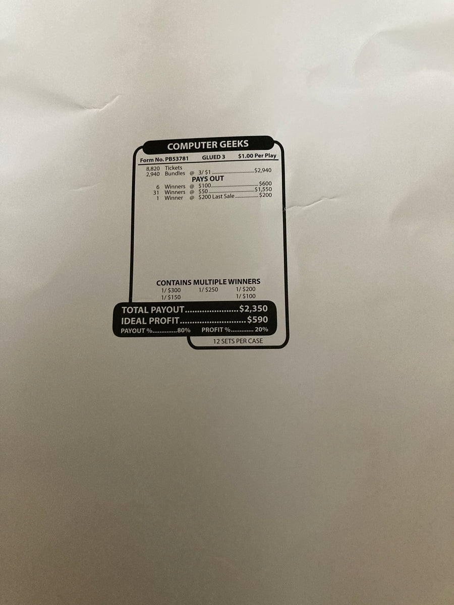 Y - Jar/Paper Pull Tab Tickets - computer Geeks - $200 last sale ...