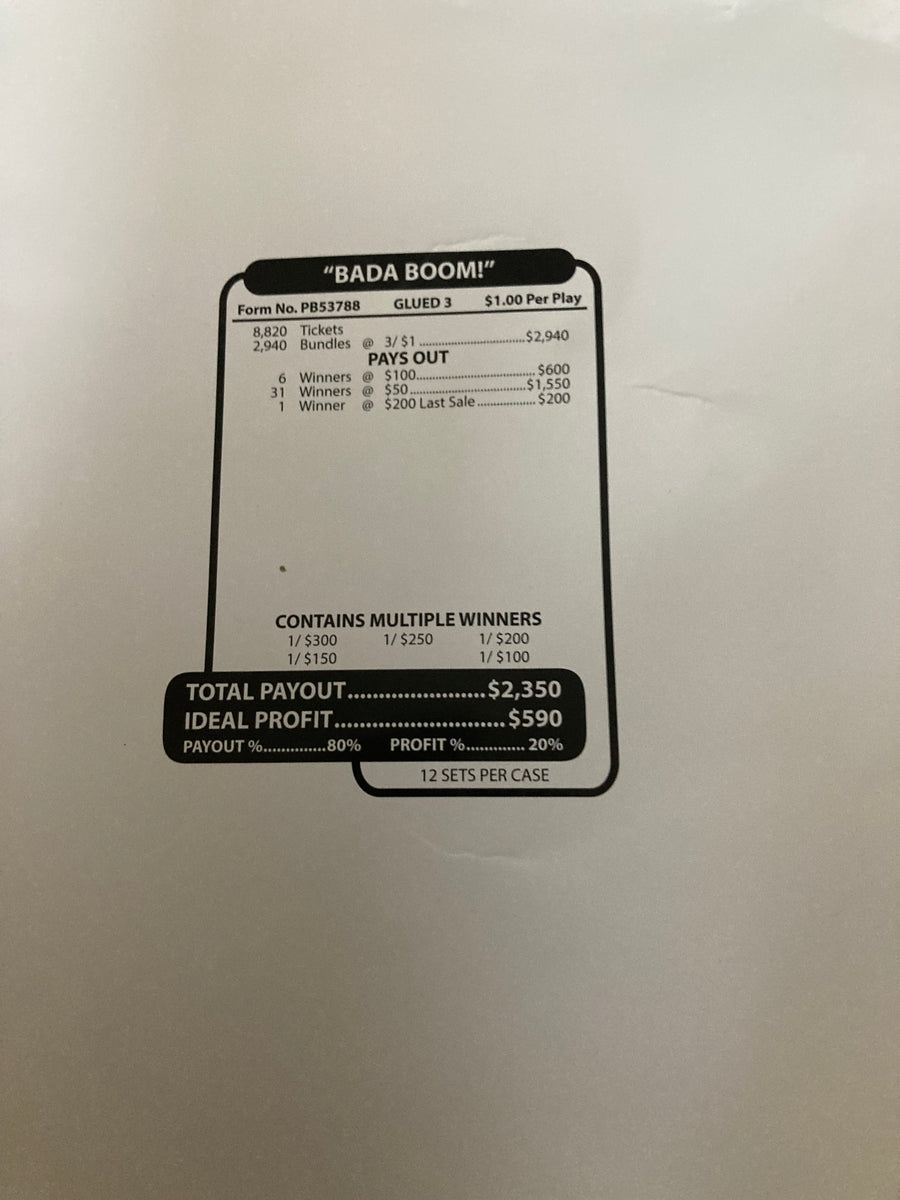 Y - Jar/Paper Pull Tab Tickets - Bada Boom - $200 last sale – Lucky ...