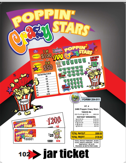 Y - Jar/Paper Pull Tab Tickets - 2480 Poppin' Crazy Stars (Stapled) *I ...