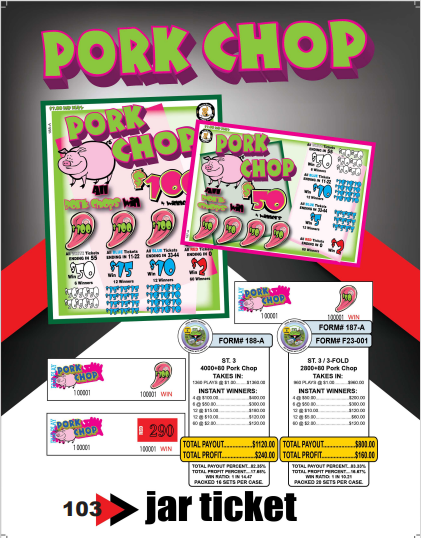 Y - Jar/Paper Pull Tab Tickets - 4080 Pork Chop (Stapled) *Limited Sto ...